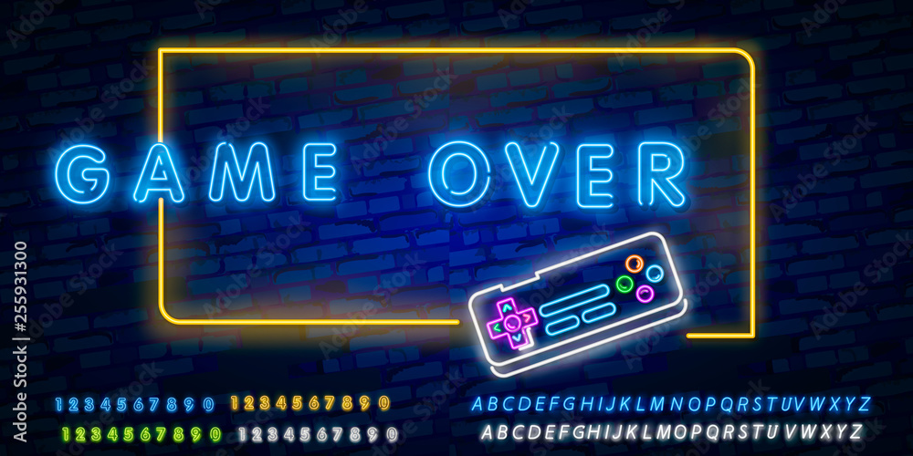 Game Over Neon Text Vector. Game Over neon sign, Gaming design template ...