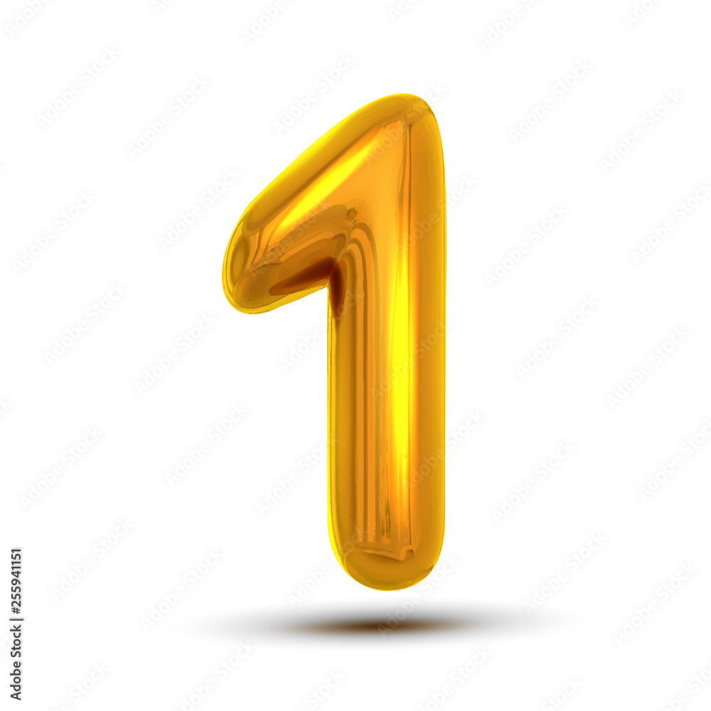 1 One Number Vector. Golden Yellow Metal Letter Figure. Digit 1 ...