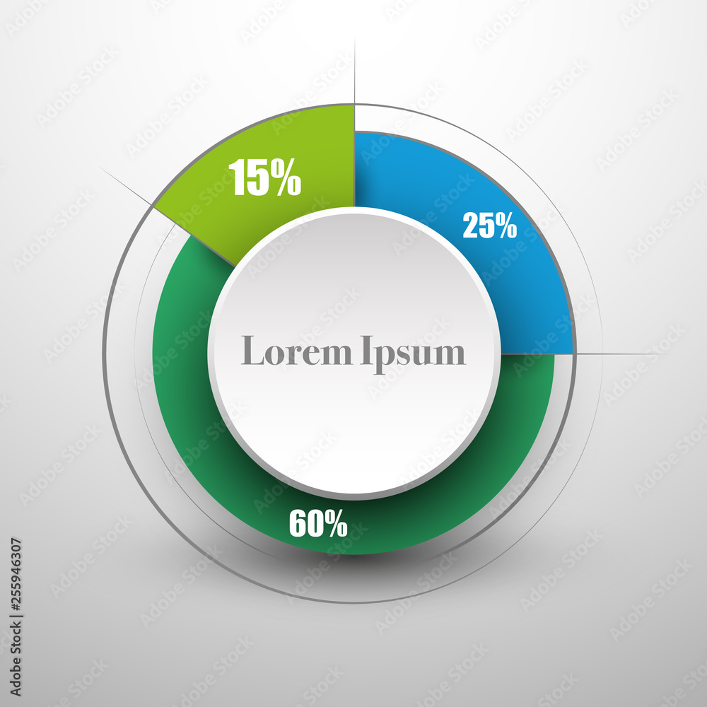 Business colorful pie chart template with big circle in the center ...