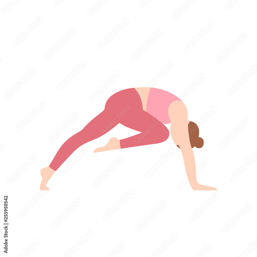 Tiger curl pose in style of flat vector illustration. Pink clothes on ...