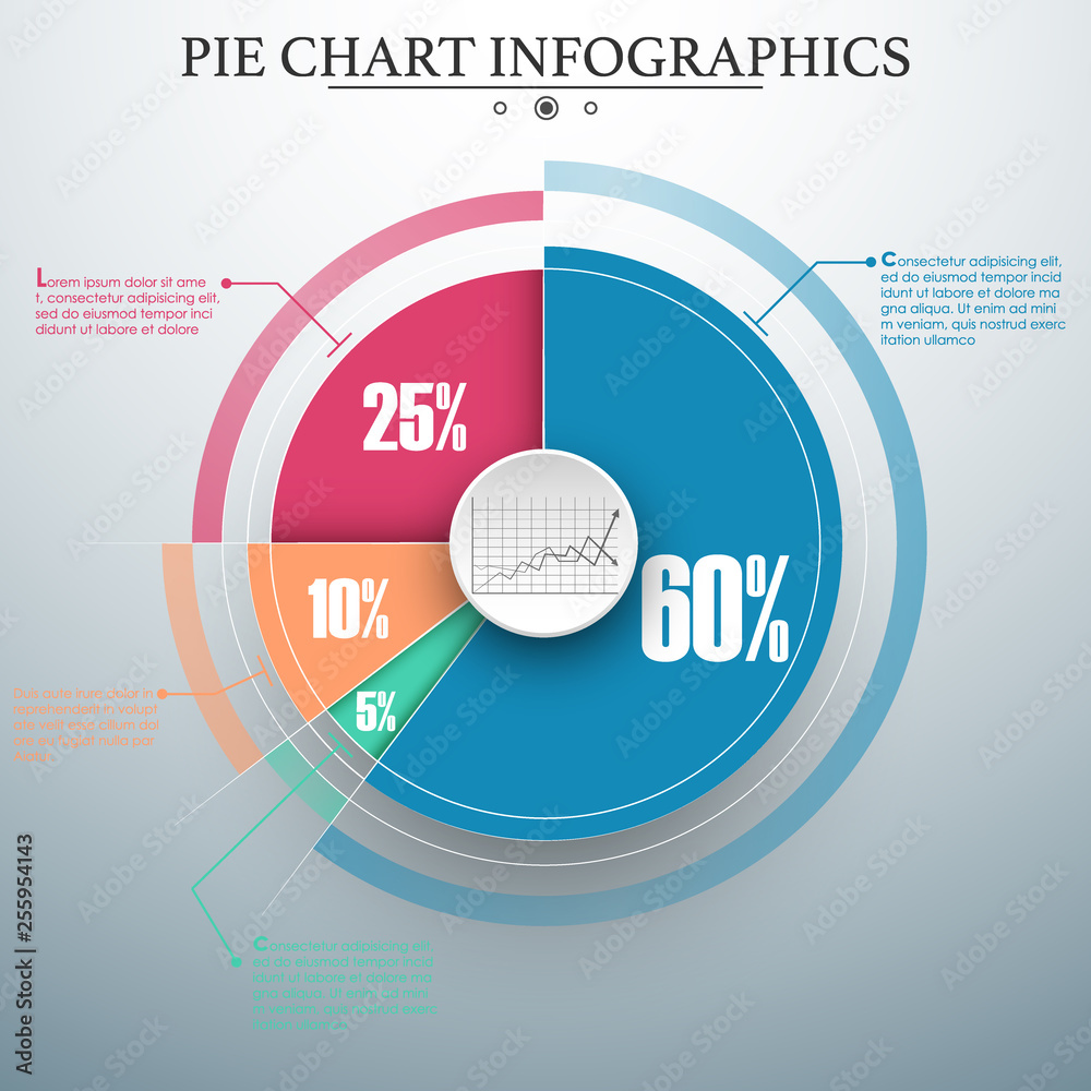 Business colorful pie chart template with big circle in the center ...