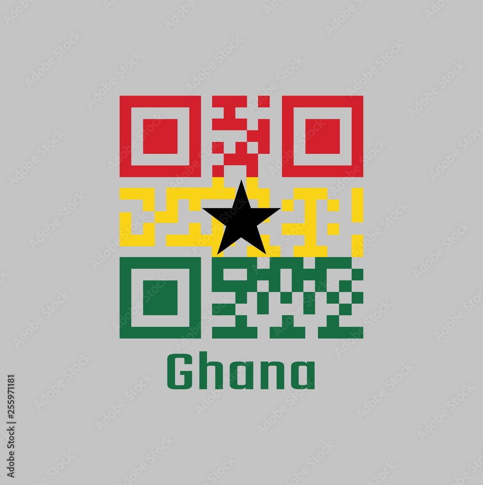 QR code set the color of Ghana flag. A horizontal triband of red, gold ...