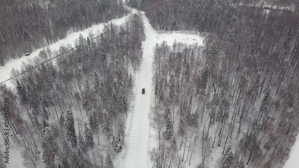Military APC in the woods during military exercises. Clip. Top view of ...