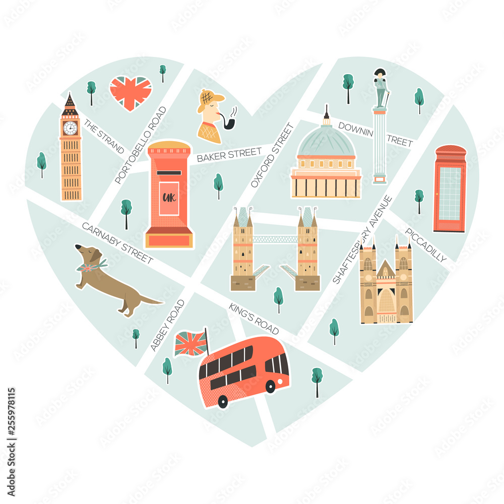 Illustrated map of London with landmarks, symbols Stock-Vektorgrafik ...