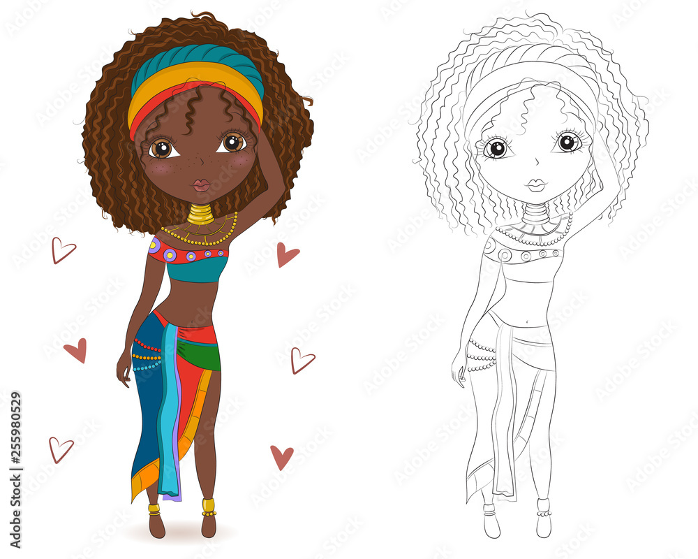 Set of hand drawn traditional African woman on white background ...