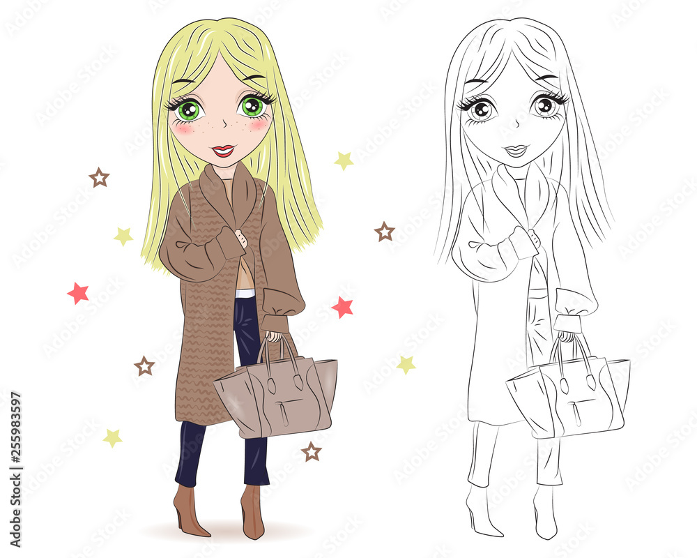 Set of hand drawn beautiful cute fashion girls on white background ...