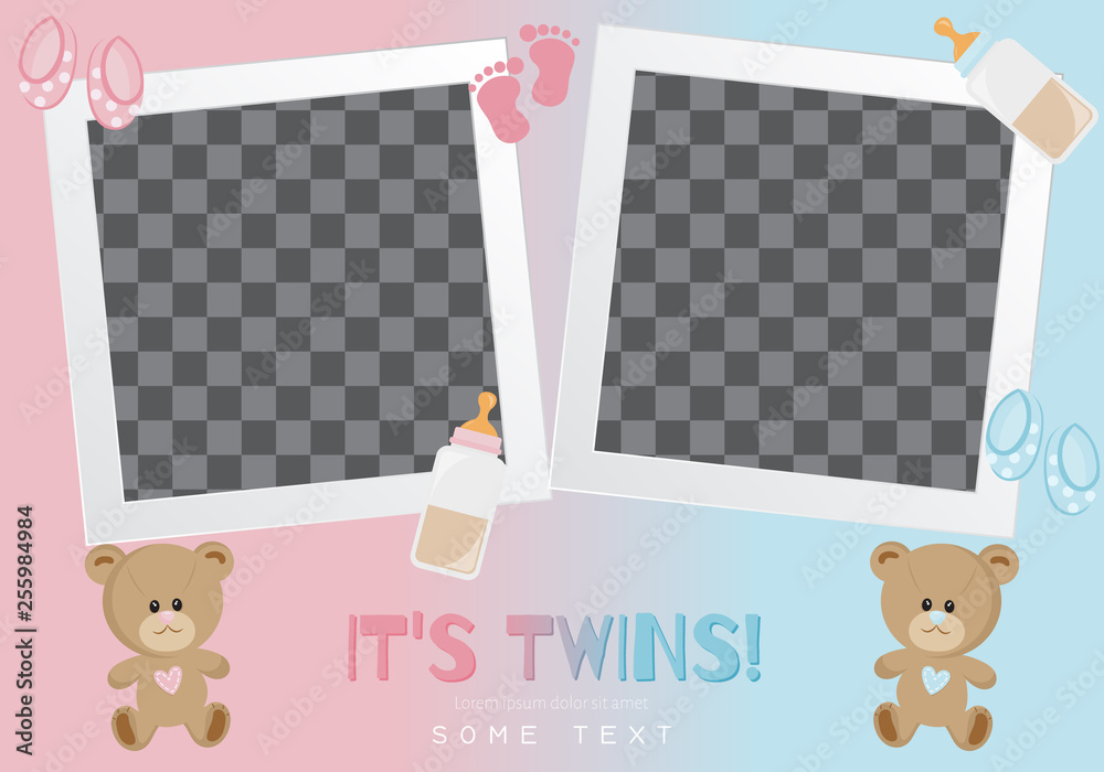 Baby frames with boy/girl and stickers on light background. It's a boy ...