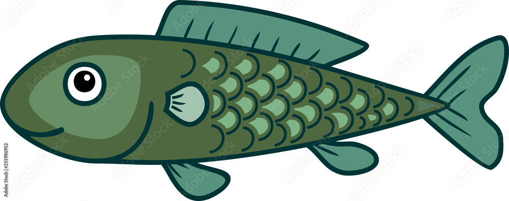 Cute cartoon green fish Stock Vector | Adobe Stock