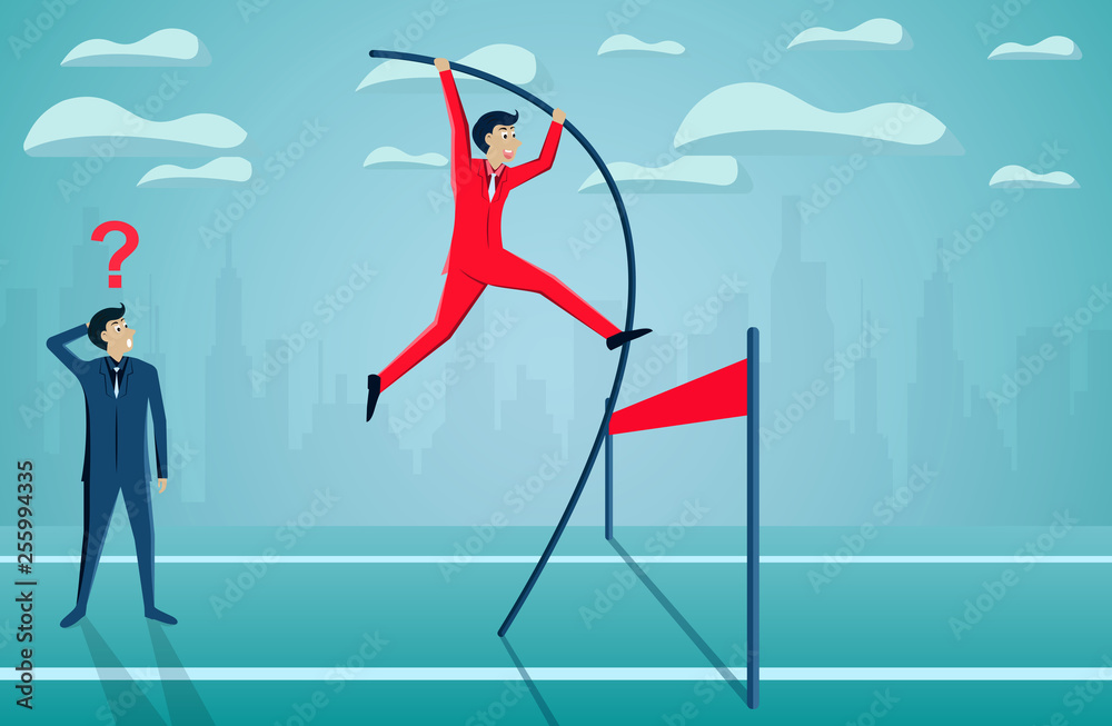 Leadership concept. Businessman competition go to the finish line to ...