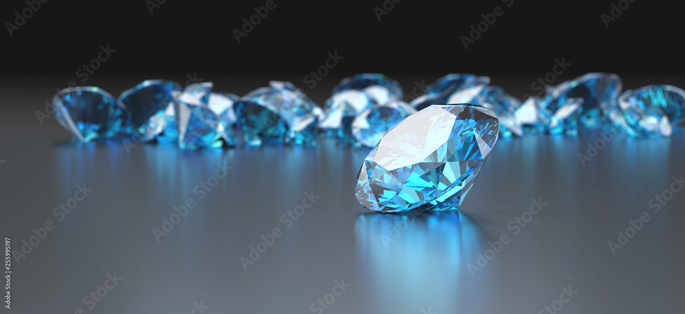 Blue diamond Gem placed on reflection background 3d rendering Stock ...