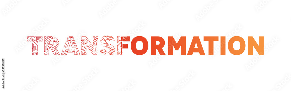 Transformation text typography red and orange colour, Technology and ...