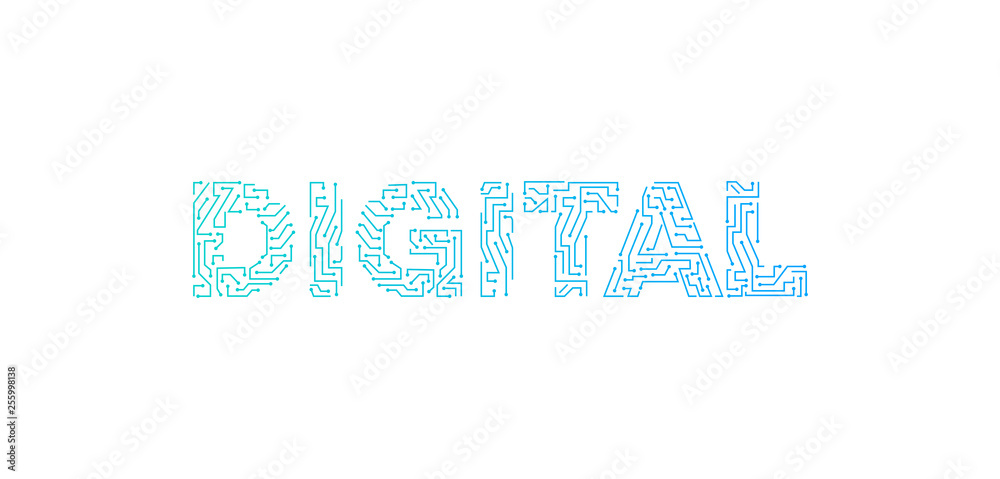 Digital text typography green and blue colour, Technology and digital ...