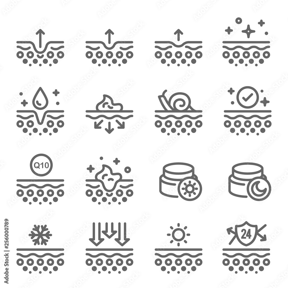 Skin Icon Set. Contains such Icons as Night cream, Day Cream, Snail ...