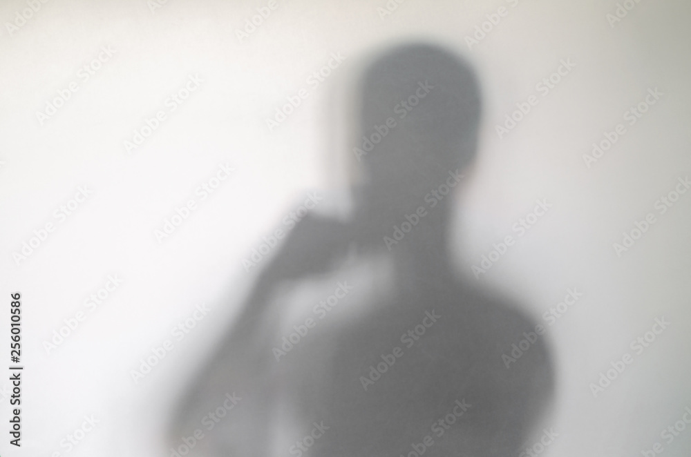 Poster Man in crossed arms thinking pose behind curtain. – Wall Art ...