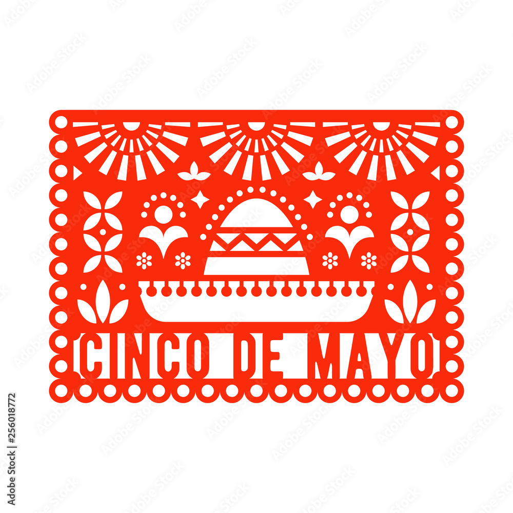 Vector Papel Picado greeting card with sombrero and decorative elements ...