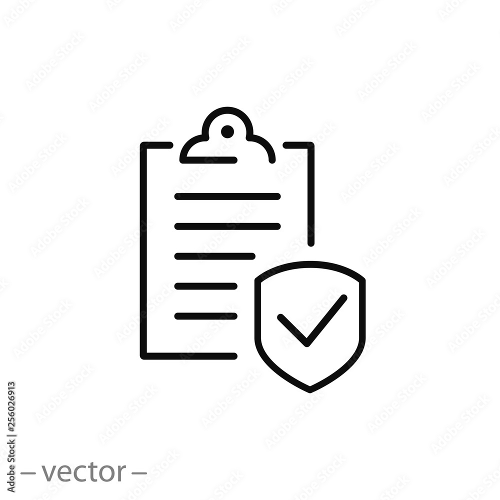 insurance icon, coverage policy linear sign on white background ...