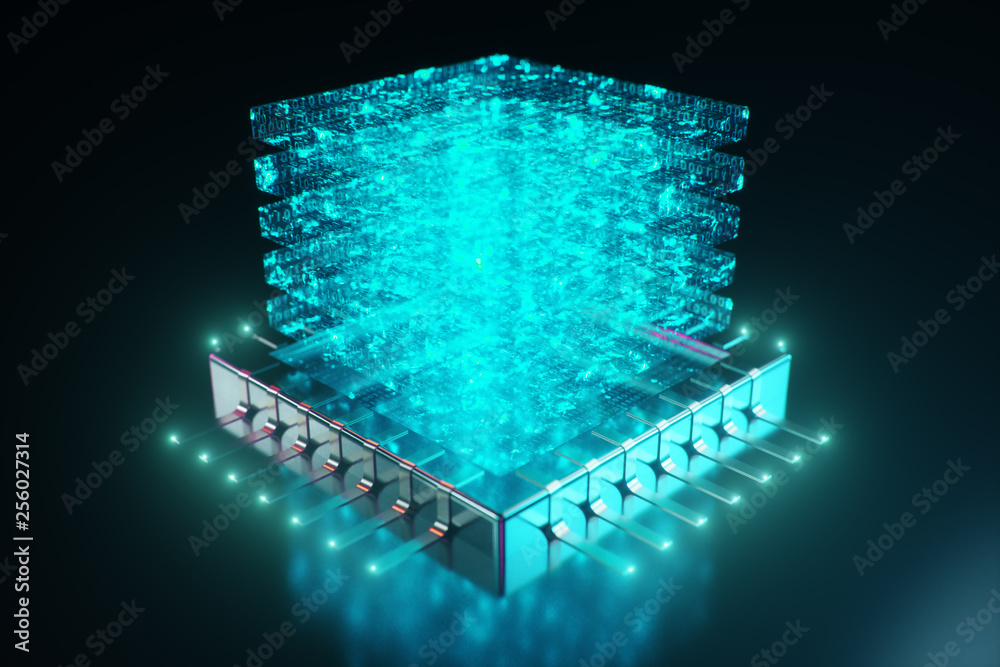 AI - artificial intelligence CPU concept. Hologram above CPU. Machine ...