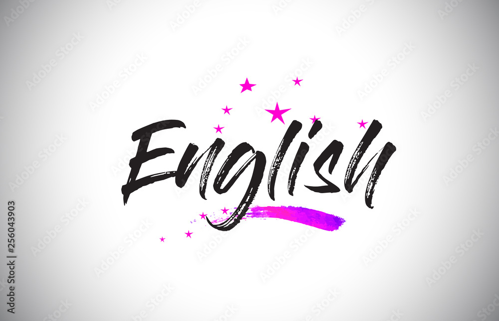English Handwritten Word Font with Vibrant Violet Purple Stars and ...
