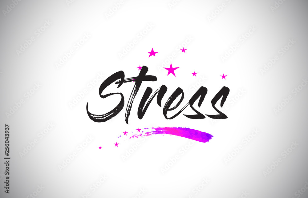 Stress Handwritten Word Font with Vibrant Violet Purple Stars and ...