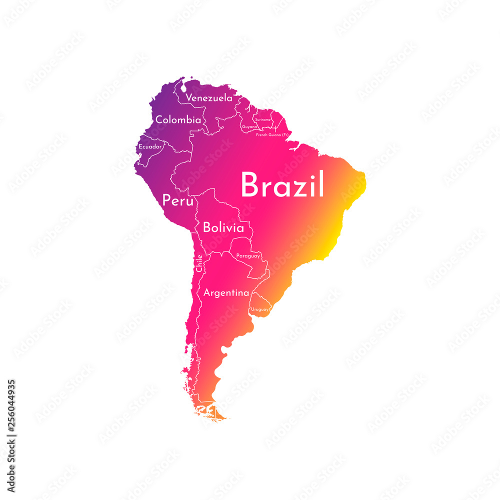 Vector illustration with map of South America continent. Trendy ...