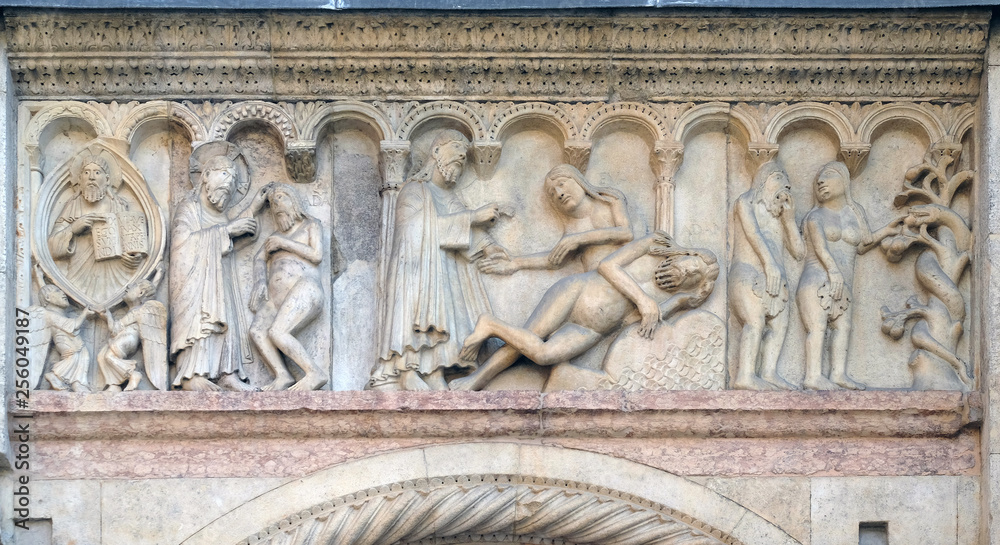 Creation Of Adam and Eve, Temptation relief by Wiligelmo, Modena ...