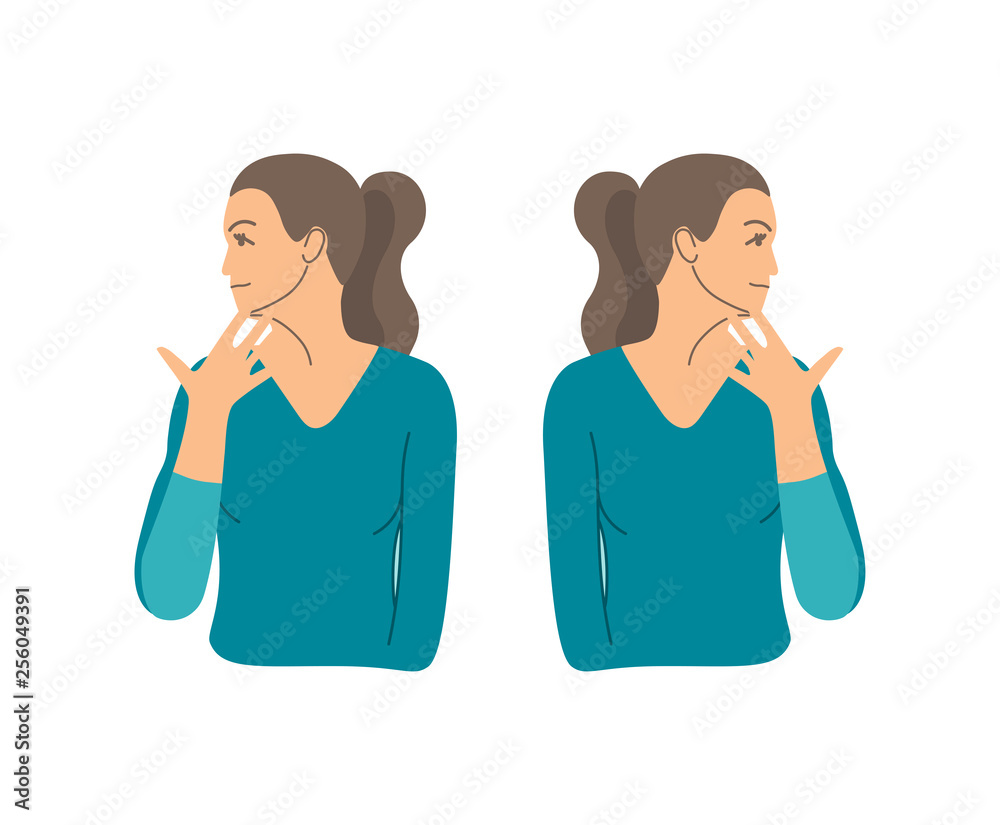 Vector colorful illustration. Neck exercises by girl for relax. Turn ...