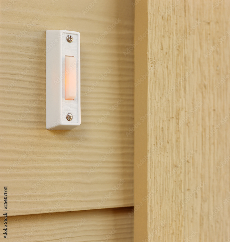 Doorbell button on house home exterior front door details Stock Photo ...
