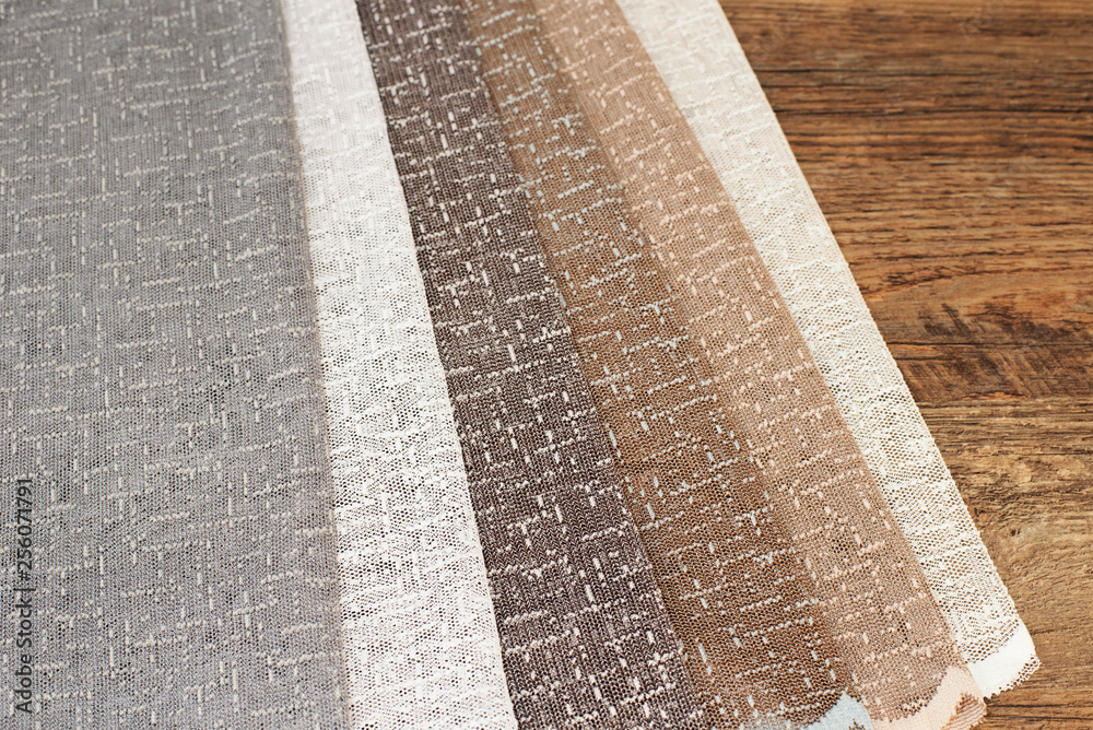 Colorful curtain fabric samples. Multiple color fabric texture samples ...
