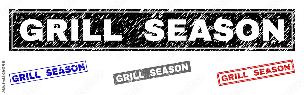 Grunge GRILL SEASON rectangle stamps isolated on a white background ...