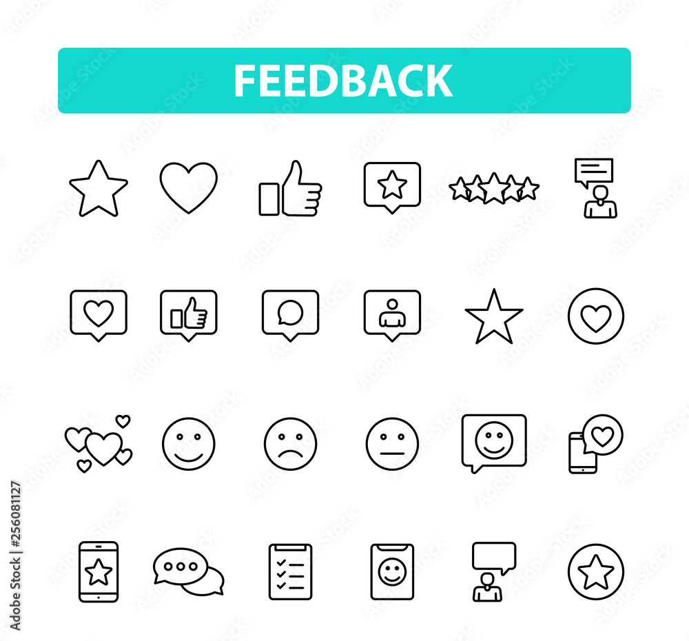 Set of 24 Feedback and Review web icons in line style. Star Rating ...
