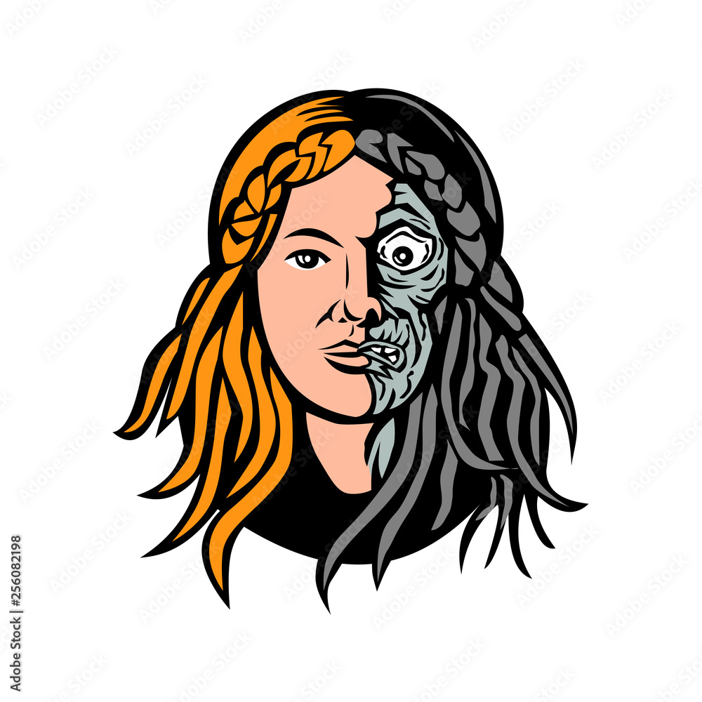 Mascot icon illustration of head of Hel, Norse goddess of death and the ...