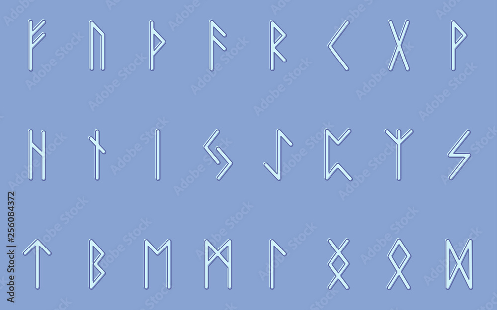 Set of ancient Norse runes. Runic alphabet. Futhark. Ancient occult ...