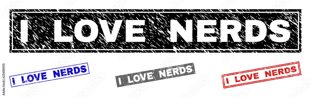 Grunge I LOVE NERDS rectangle stamp seals isolated on a white ...
