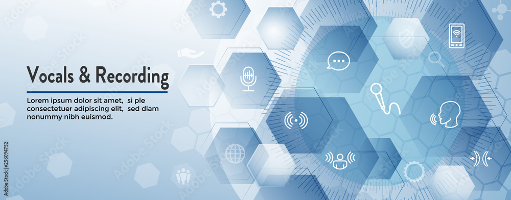 Vocal and Recording Command Icon with Sound Wave Images Web header ...