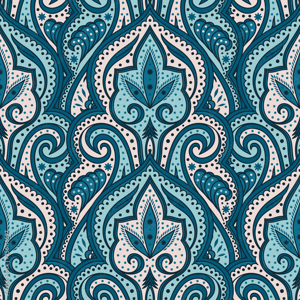 Indian Paisley Pattern Vector Seamless Floral Damask Ornament