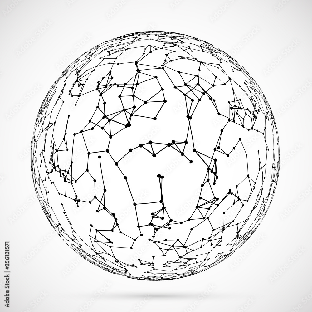 Big data icon.Artificial intelligence.Global network concept.3d plexus ball.Connected lines ...