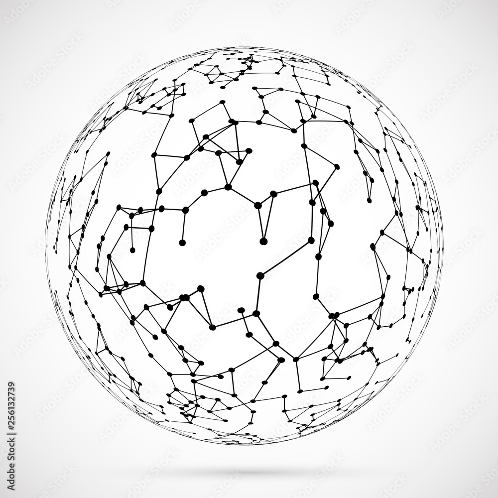 Connected lines ball.Dots,triangles,particles template.Artificial ...