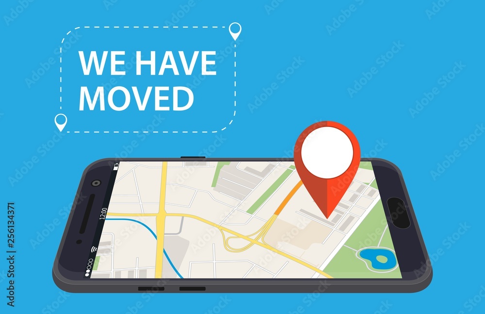 Moving concept. Changing address, new location on navigation map. Use ...