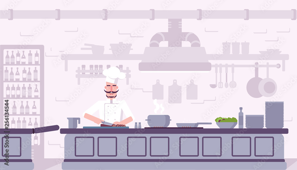 Restaurant kitchen interior vector illustration Stock Vector | Adobe Stock