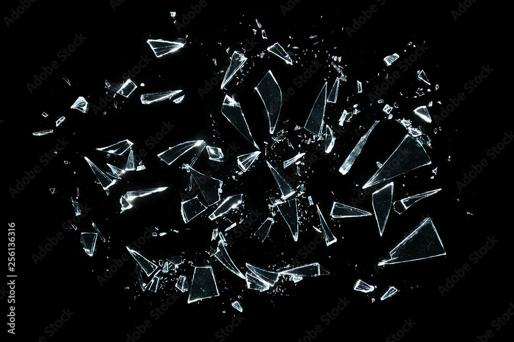 broken glass with sharp pieces over black Stock Photo | Adobe Stock
