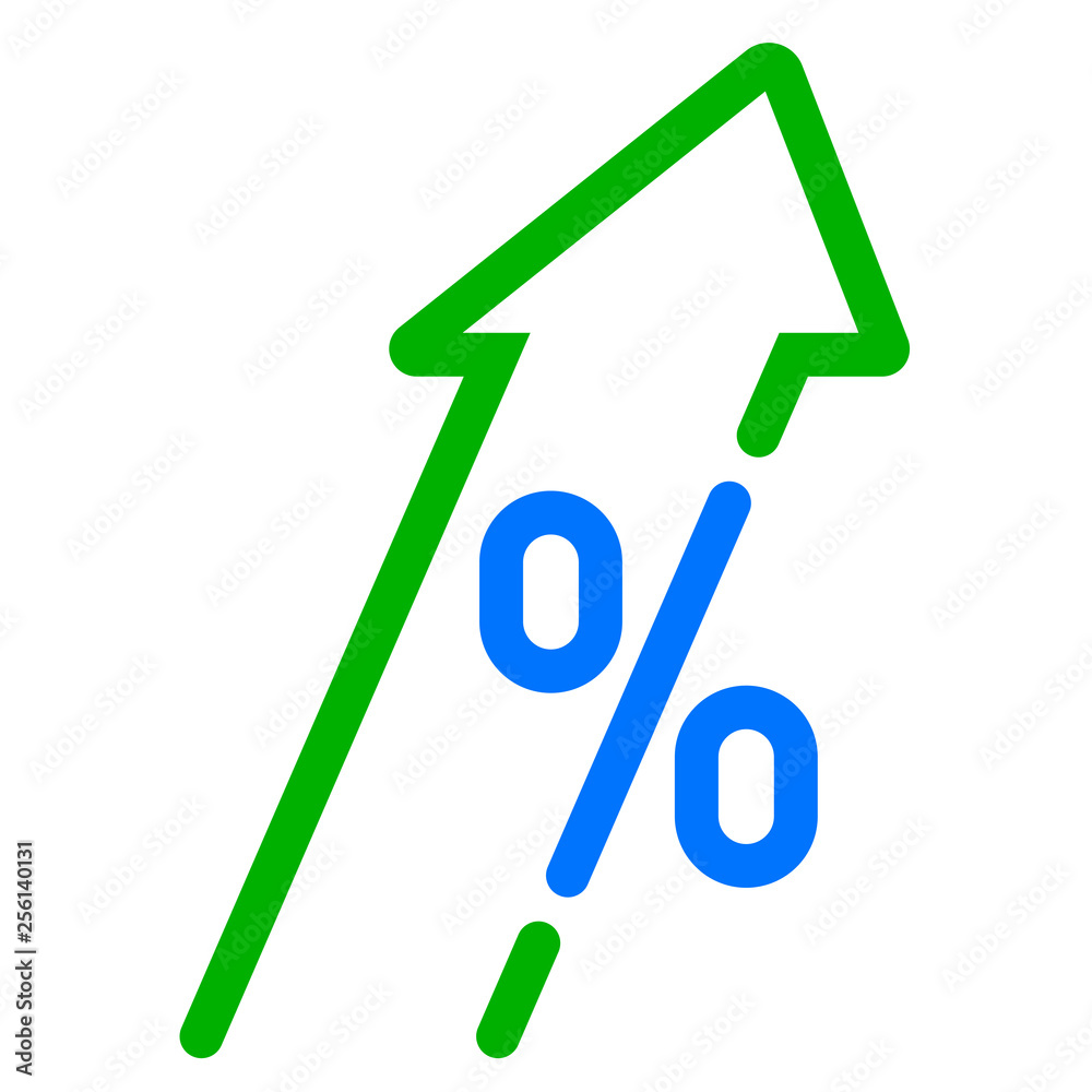 GDP high growth, green arrow and percent icon. Vector GDP, investment ...