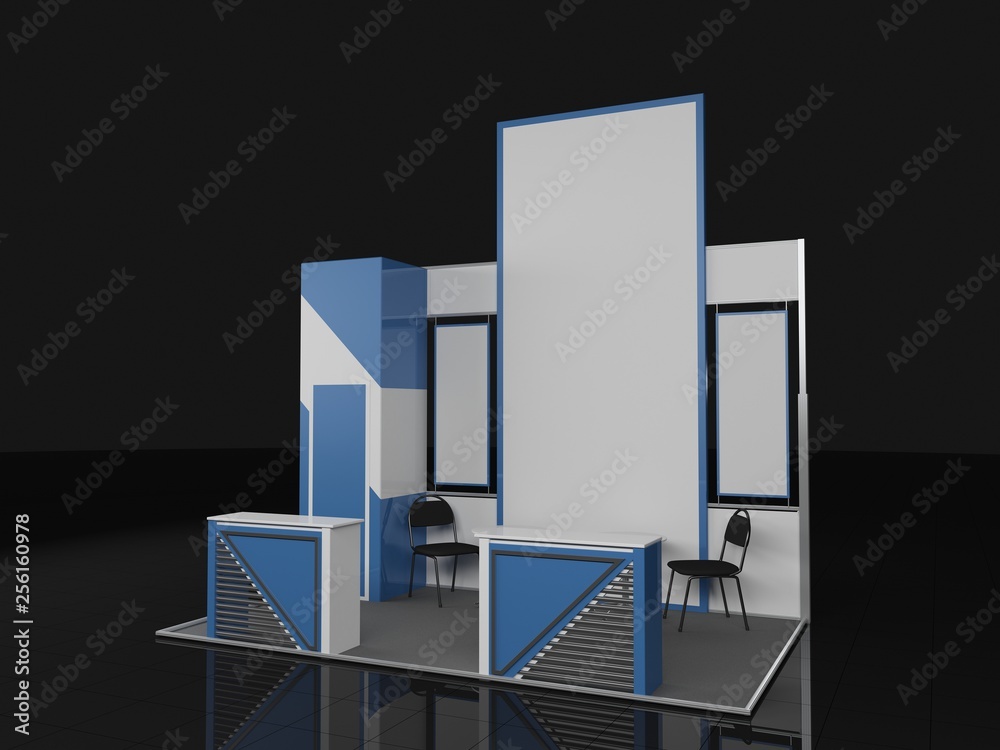 Trade exhibition stand 3x4 meters with plant. 3D rendered illustration ...