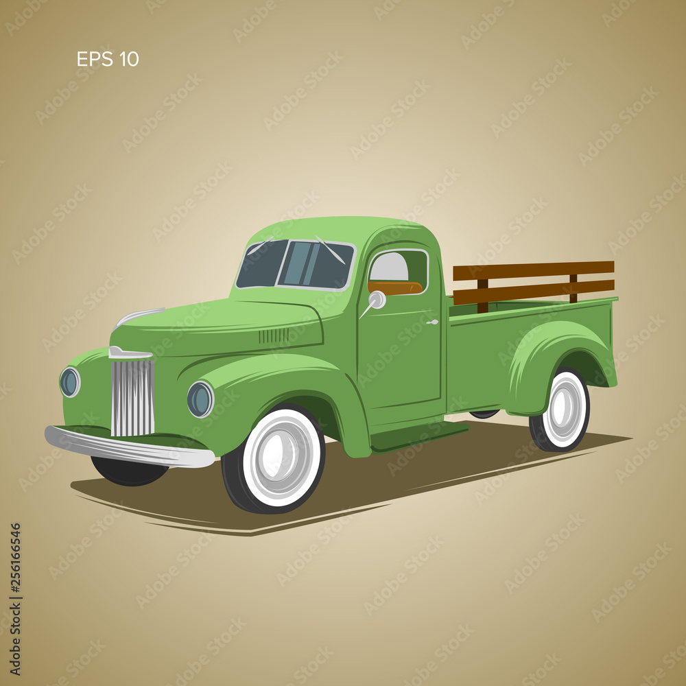 Old retro pickup truck vector illustration. Vintage transport vehicle ...