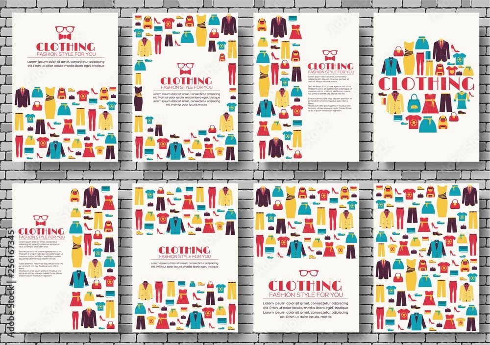 Clothes vector brochure cards set. Print art template of flyer ...