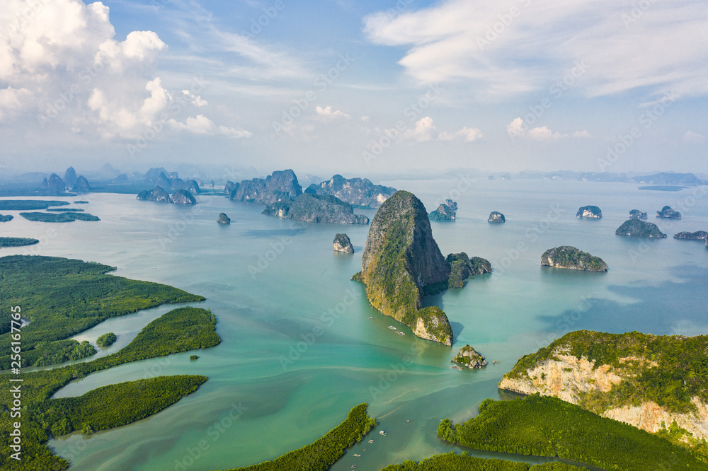Stockfoto View from above, aerial view of the beautiful Phang Nga Bay ...