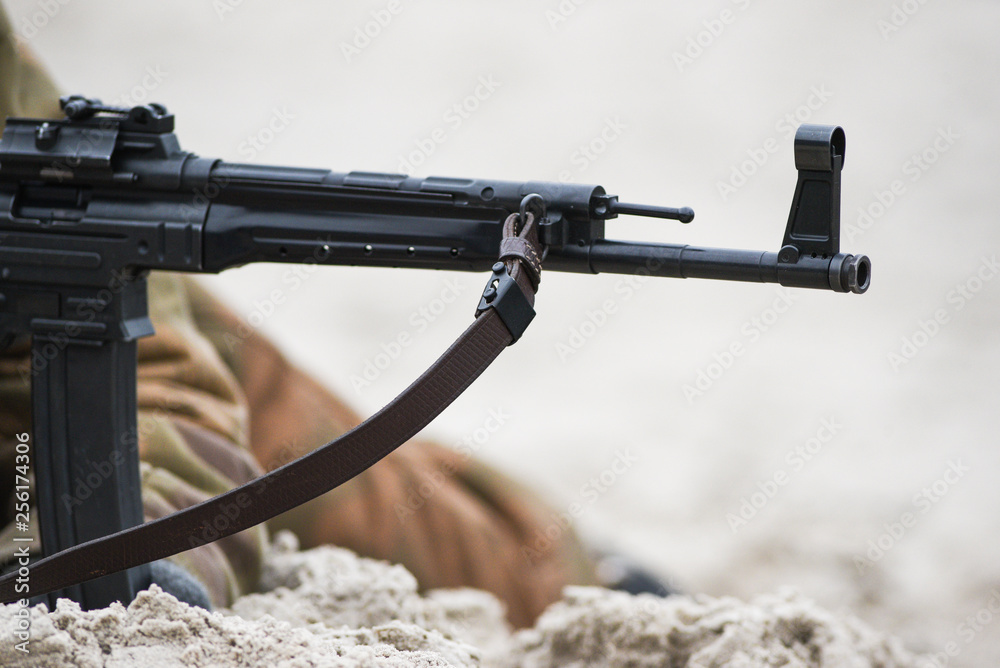Barrel of a machine gun from WWII during the reconstruction of the ...