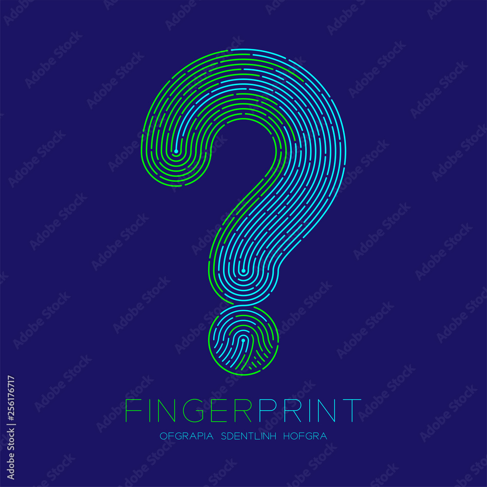 Question mark sign pattern Fingerprint scan logo icon dash line, Doubt ...