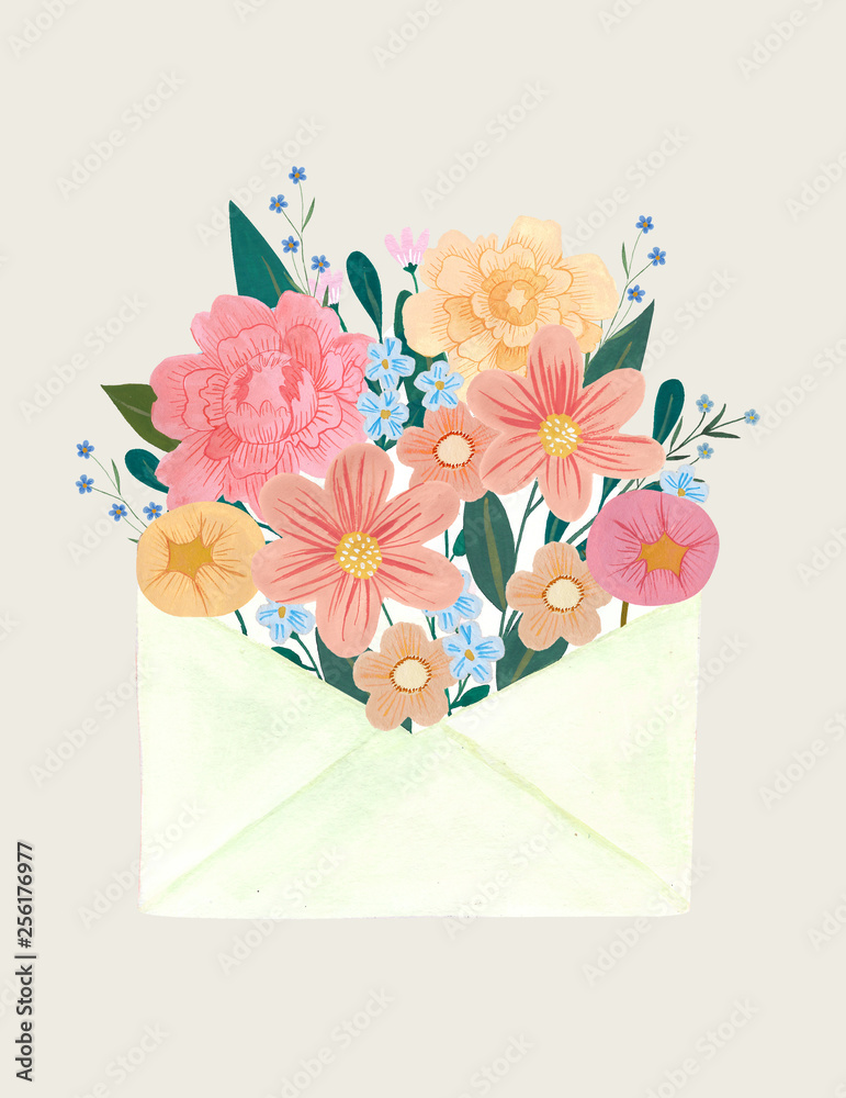 Envelope full of colorful flowers Illustration Stock Illustration ...