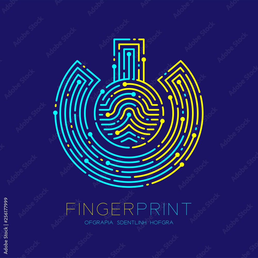 Power sign Fingerprint scan pattern logo dash line, digital technology ...