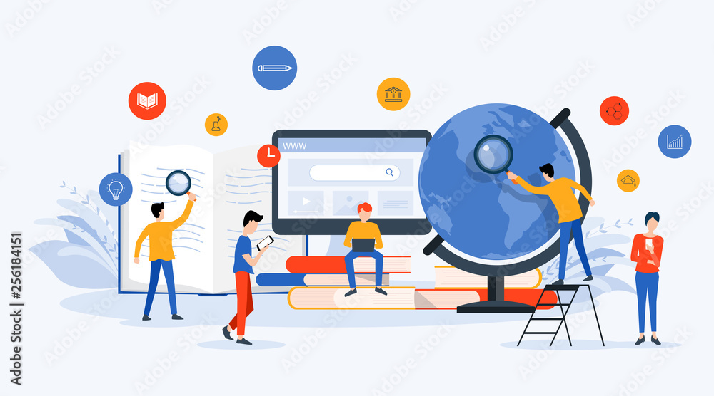 flat Vector illustration technology business research , learning and ...